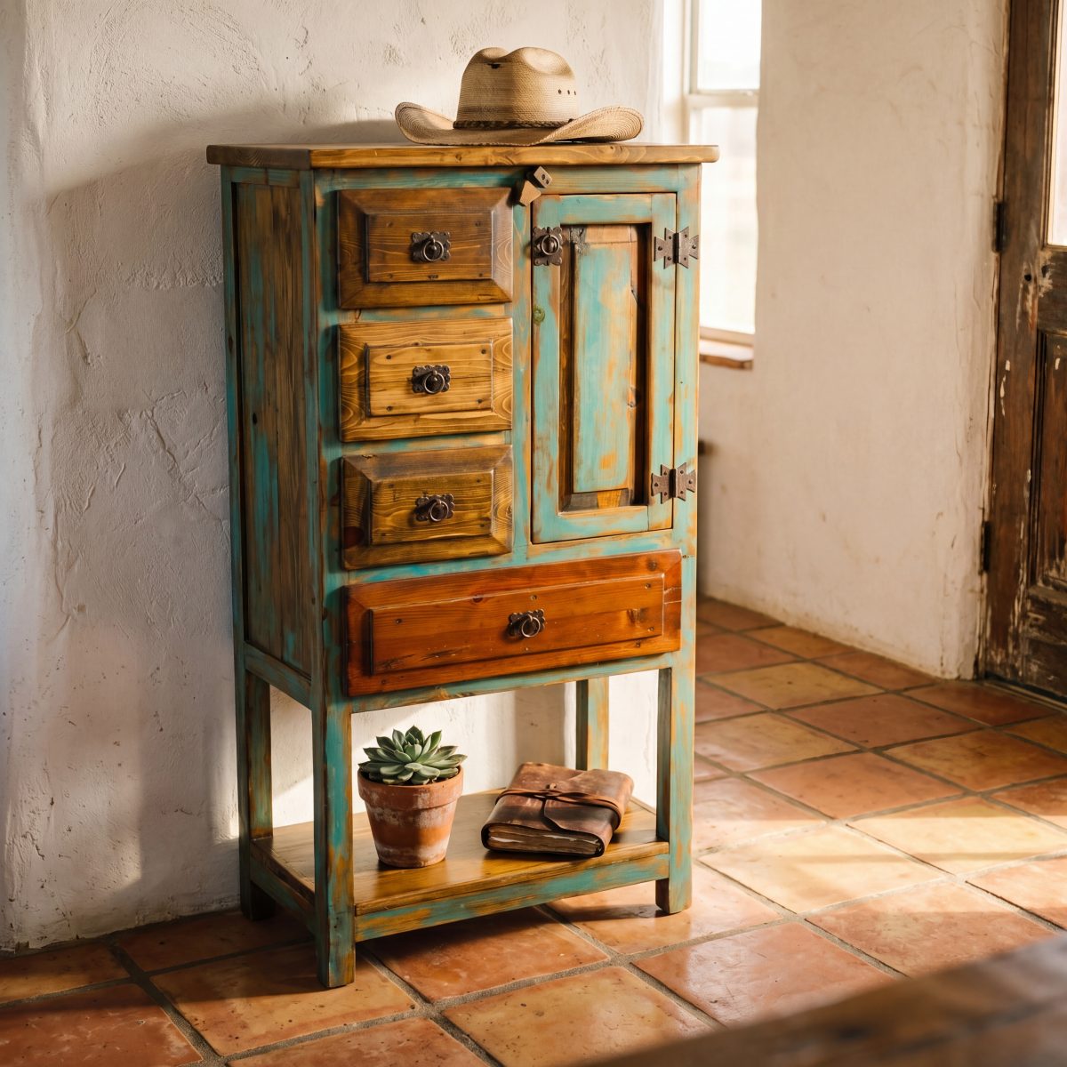 The Turquoise Trailhand Cabinet - The Vault Rustic Furniture